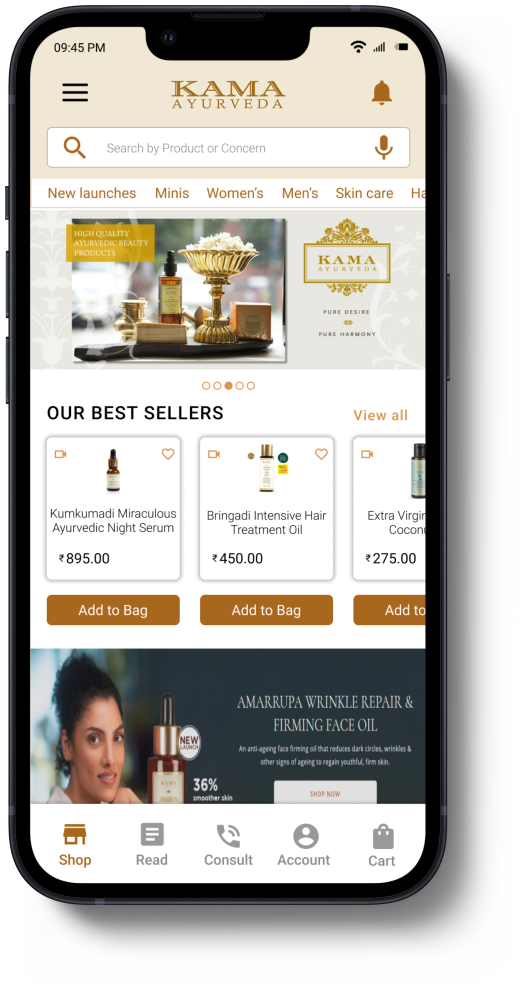 Kama Ayurveda Ecommerce app Home Screen by Jawahar K on Dribbble