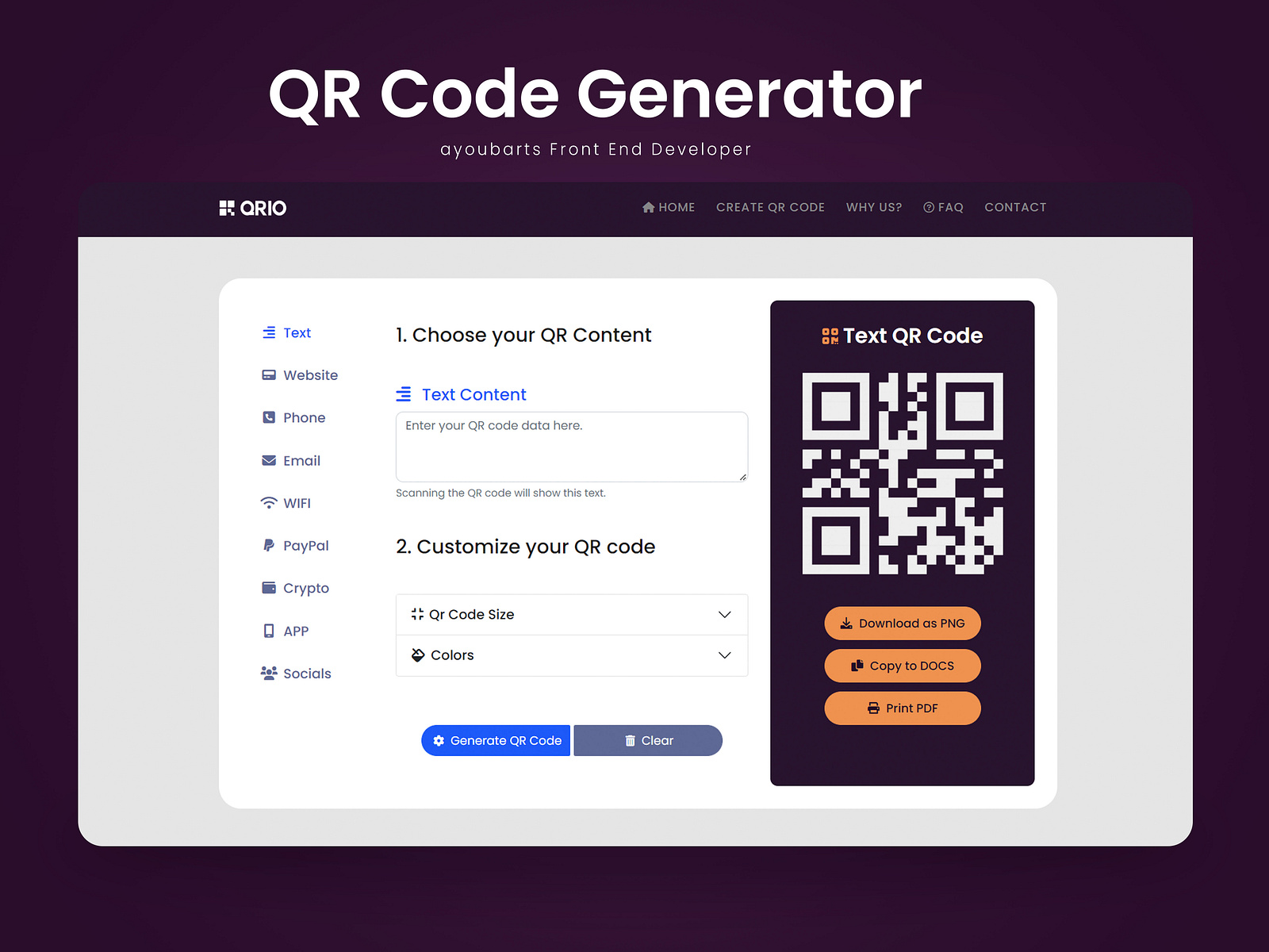 Front End Developer QR Code Generator by Ayoub Ghiouani on Dribbble
