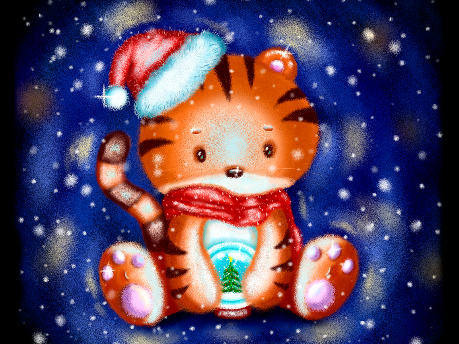 Christmas tiger cub by Anastasia Rubtsova on Dribbble