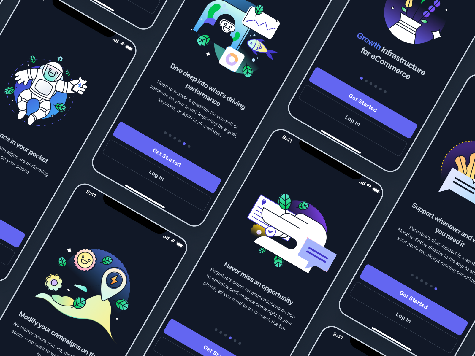 iOS Onboarding Splash Screens by Jake Asiddao for Perpetua Labs on Dribbble
