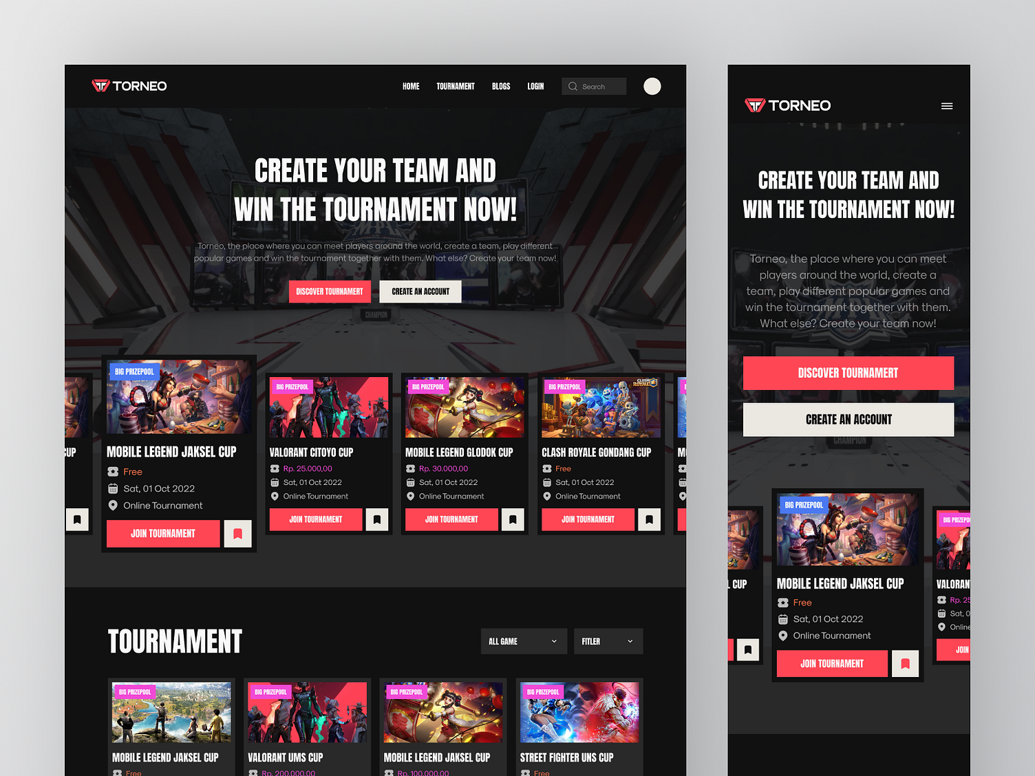 Tournament Responsive Mobile Design by Lil Dicky for Odama on Dribbble