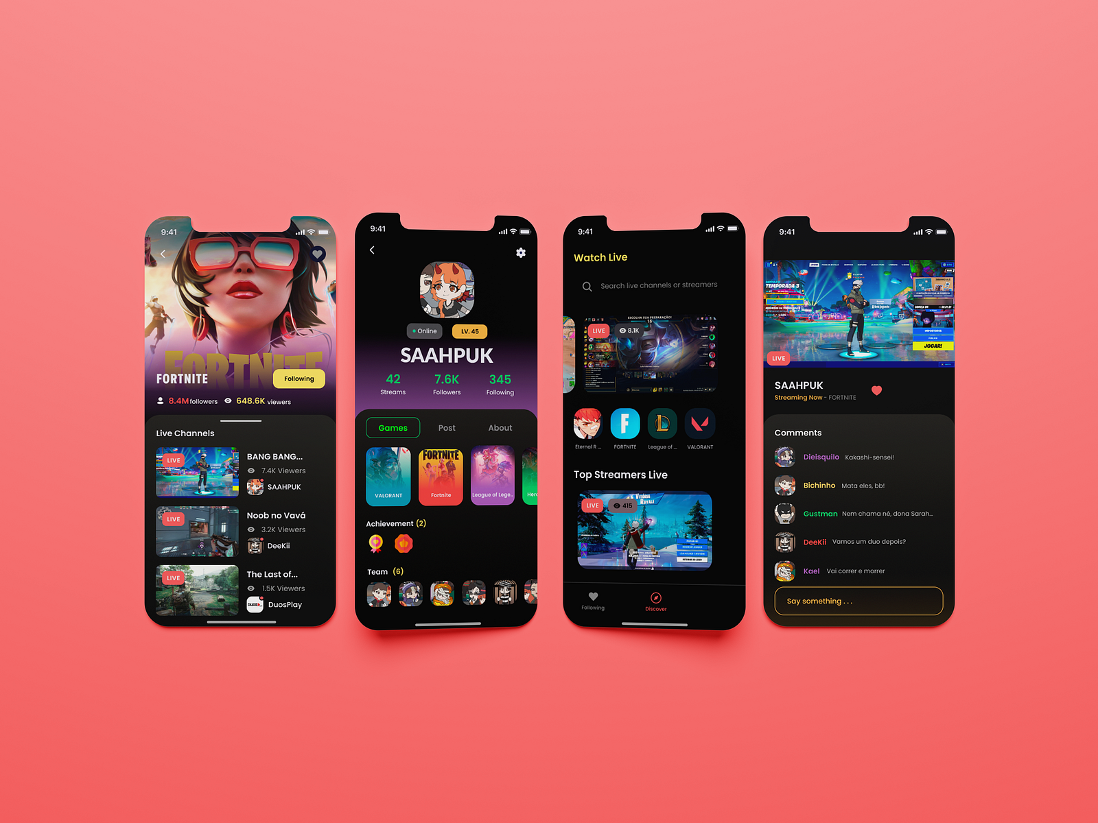 (UI Design) Game Streaming APP by Sarah Fernandes de Araujo on Dribbble