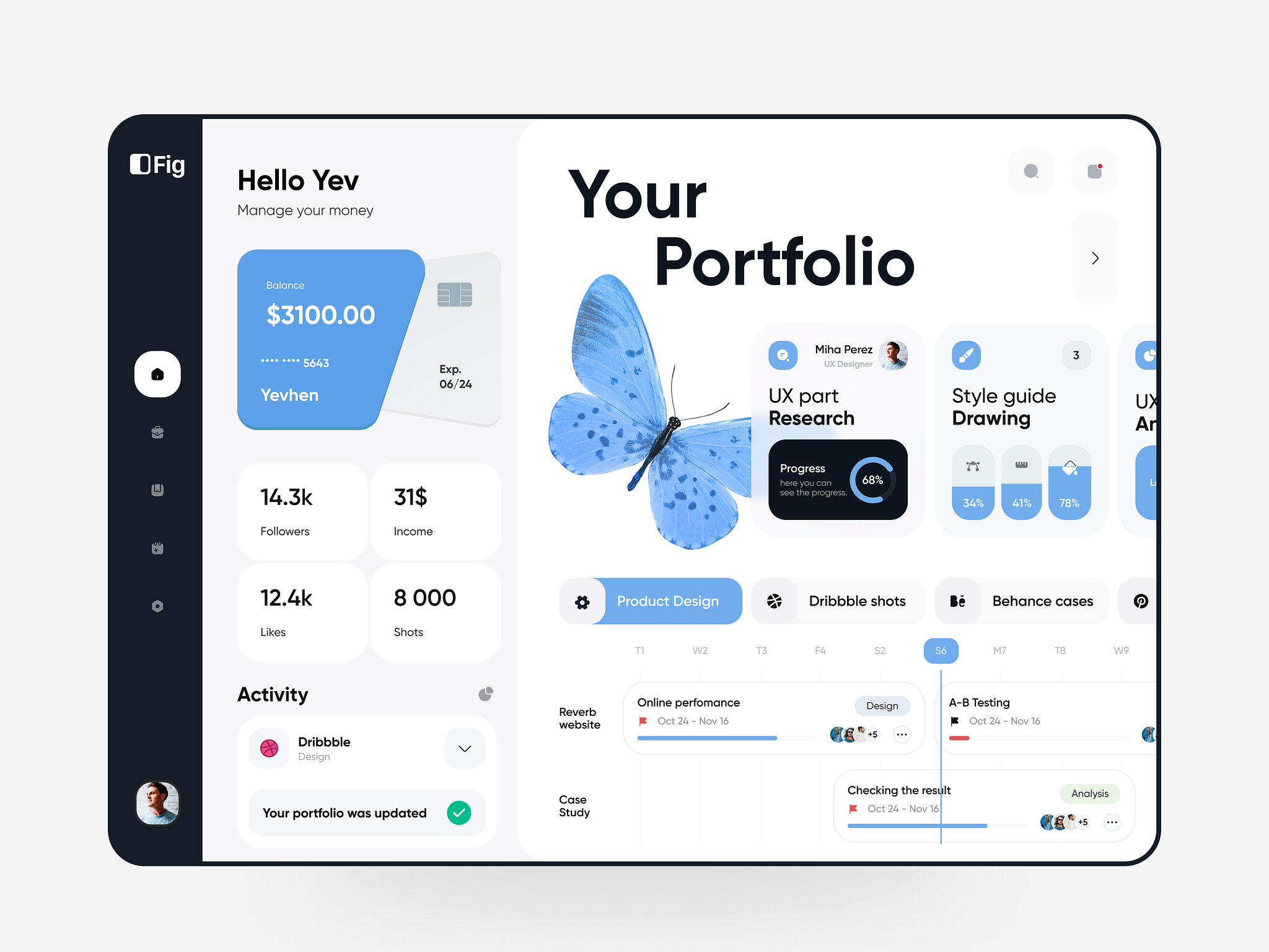 Personal portfolio dashboard by Yev Ledenov for Ledo on Dribbble
