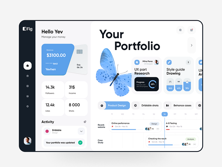 Personal portfolio dashboard by Yev Ledenov for Ledo on Dribbble
