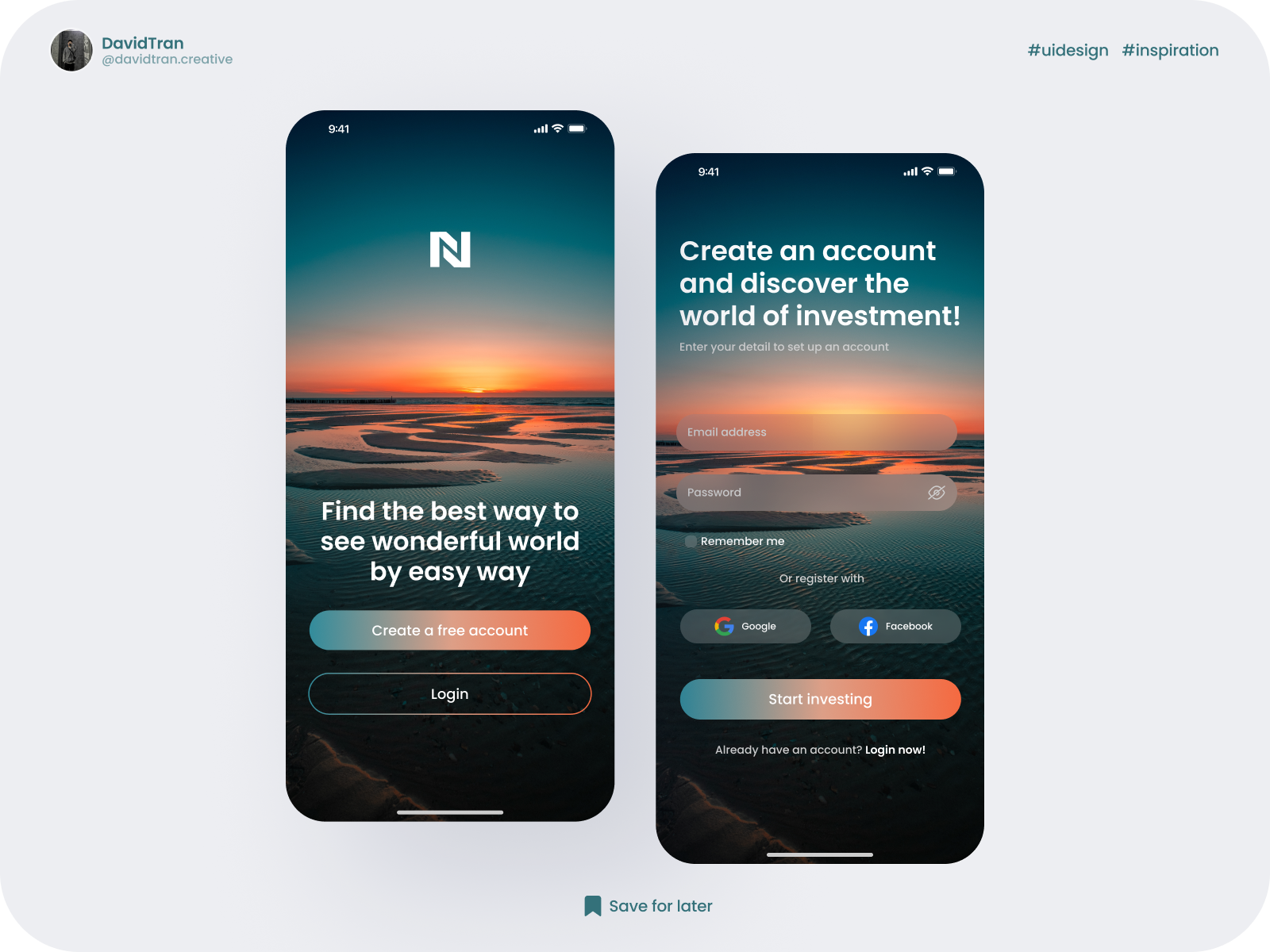 Login screen - application by Anh Tran on Dribbble