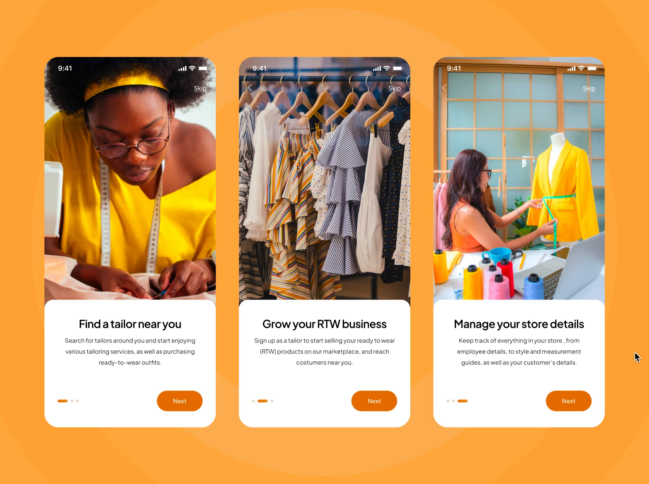 Tailoring App (Onboarding) by Favour Momoh on Dribbble