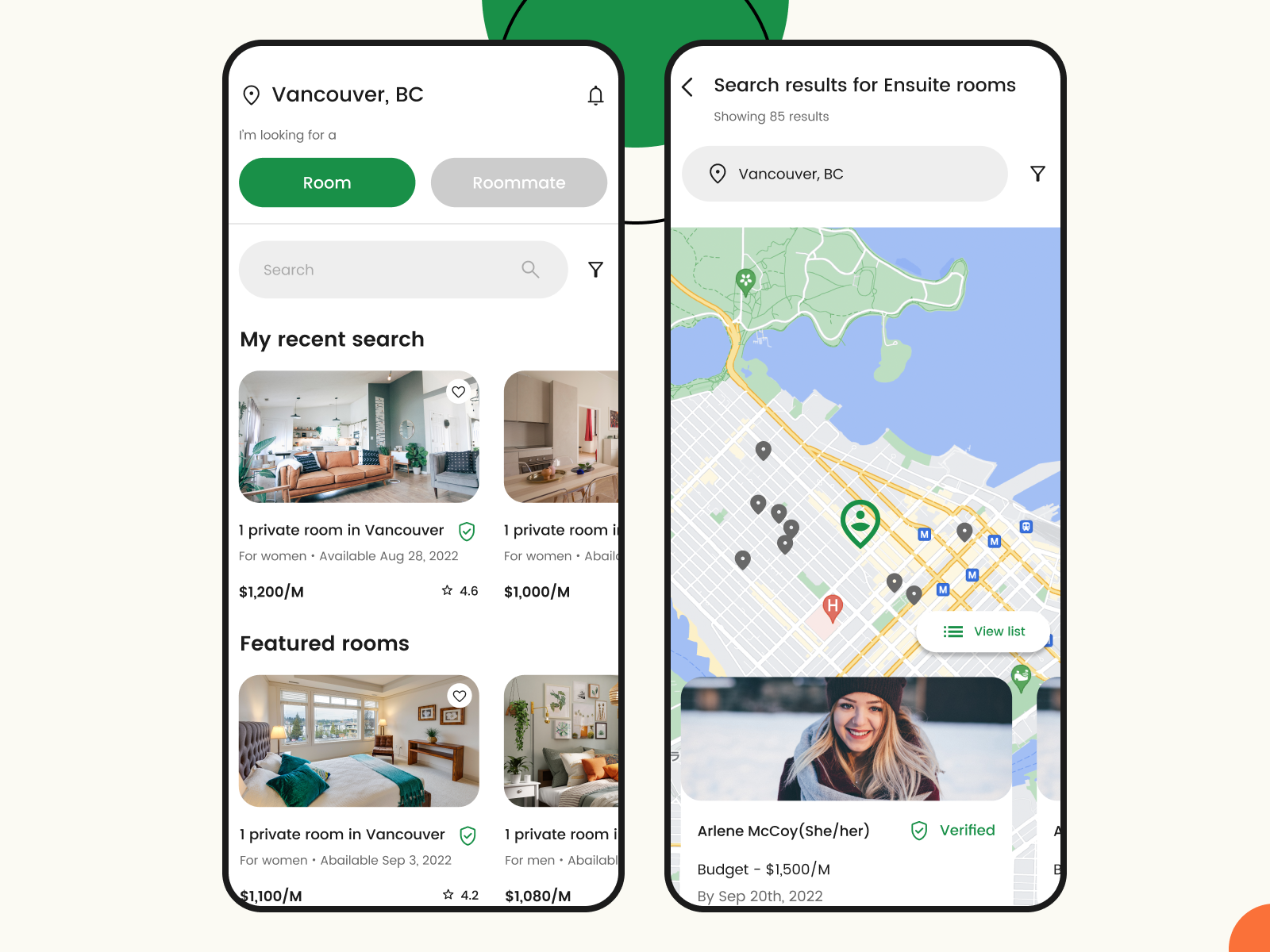 Roommate & Flat Finding App: Home, Search result by Motomi Okumura on ...