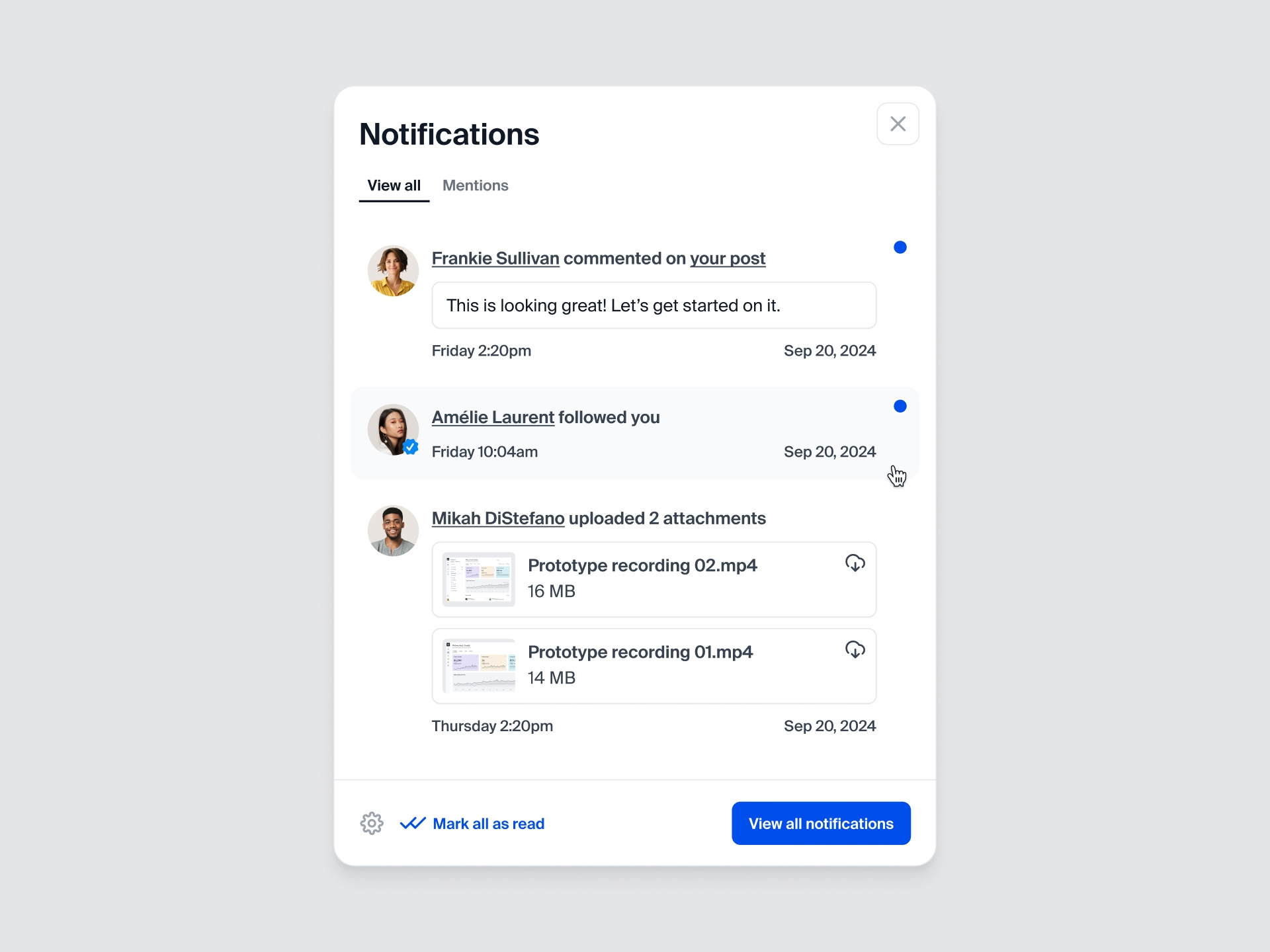Notifications modal — Untitled UI by Jordan Hughes® on Dribbble