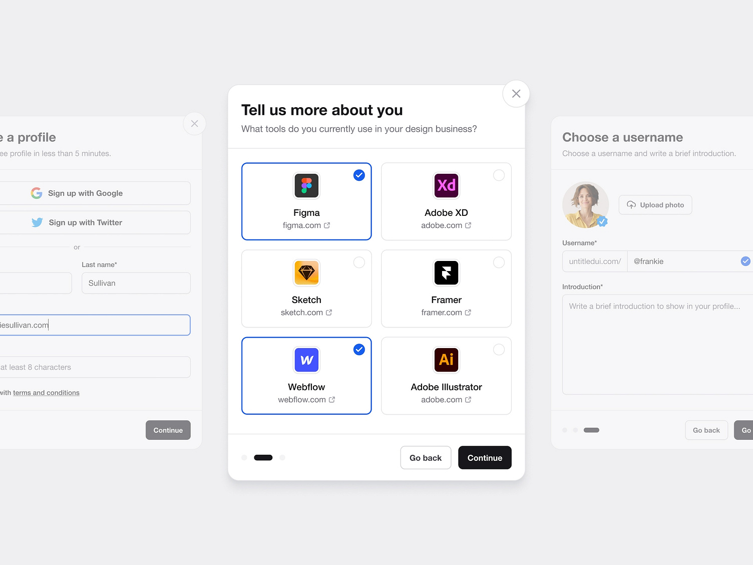 Onboarding modals — Untitled UI by Jordan Hughes® on Dribbble