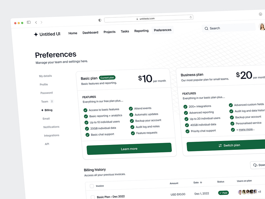 Plans and billing settings — Untitled UI by Jordan Hughes® on Dribbble