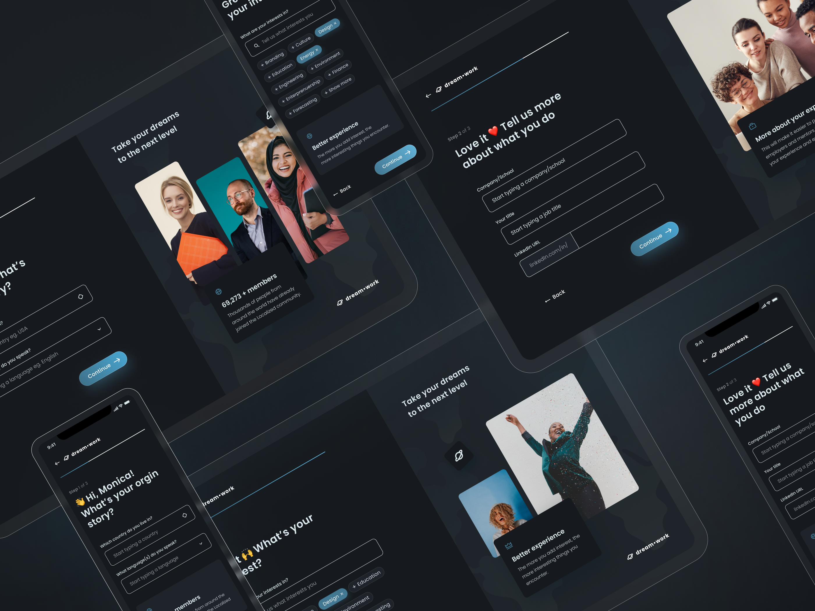 Desktop & mobile app onboarding screens - Dark Mode by Mateusz ...
