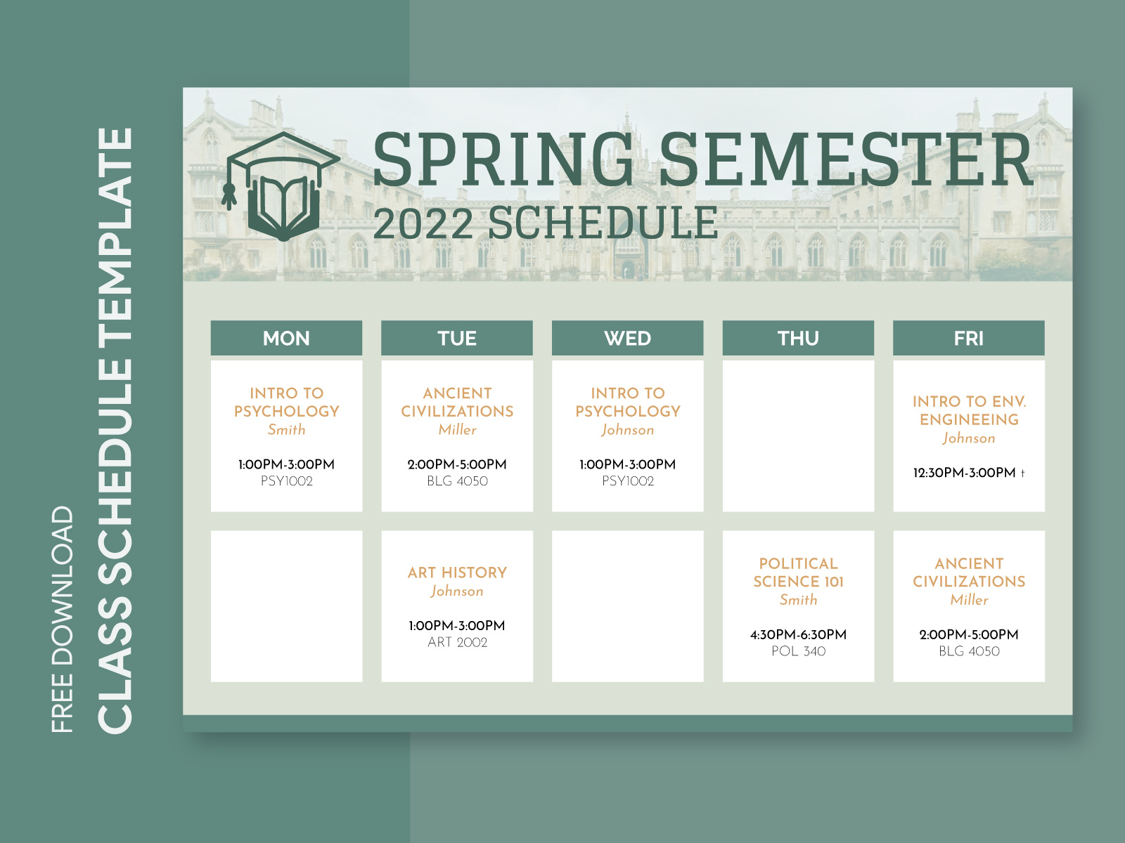 College Class Schedule Template