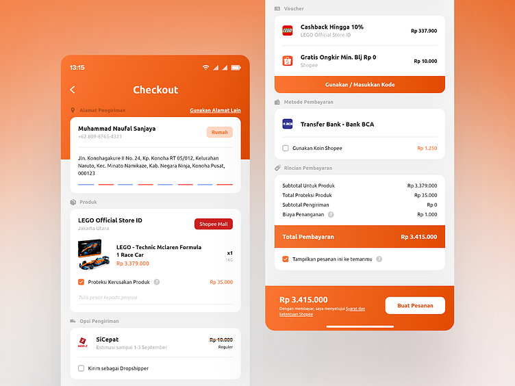 Shopee Checkout Page Redesign | App UI/UX by Muhammad Naufal S on Dribbble