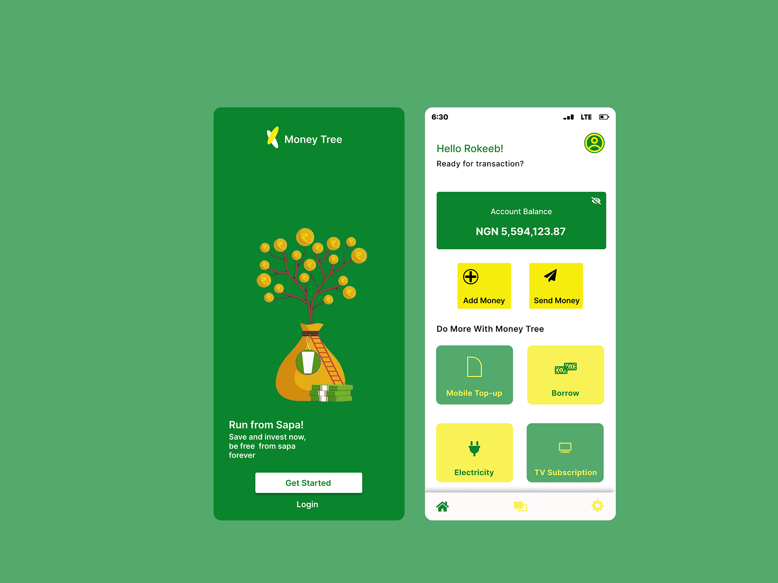 Money Tree {Bank app} by Rokeeb Folarin on Dribbble