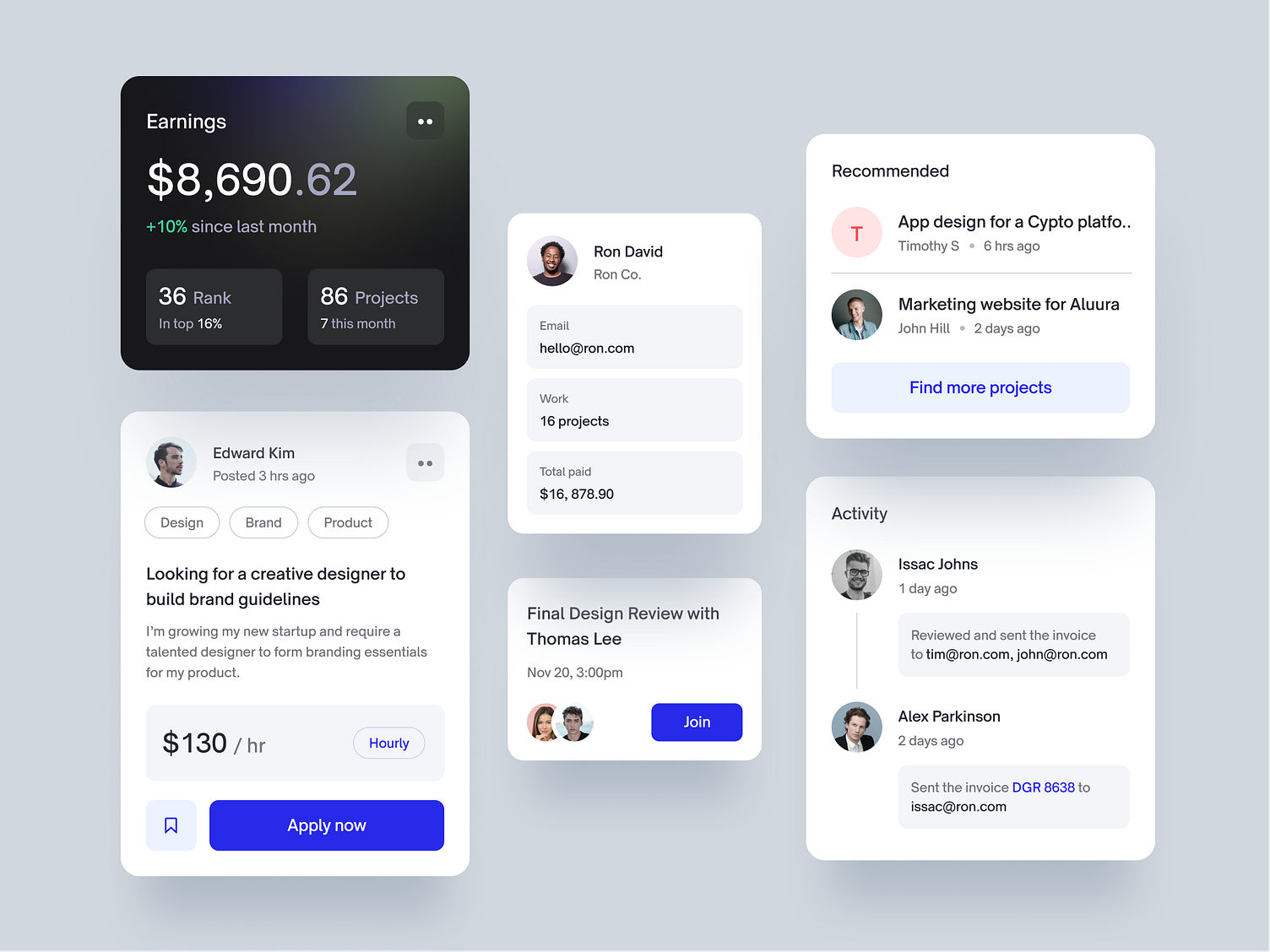 Freelance Platform Components by Vishnu Prasad on Dribbble