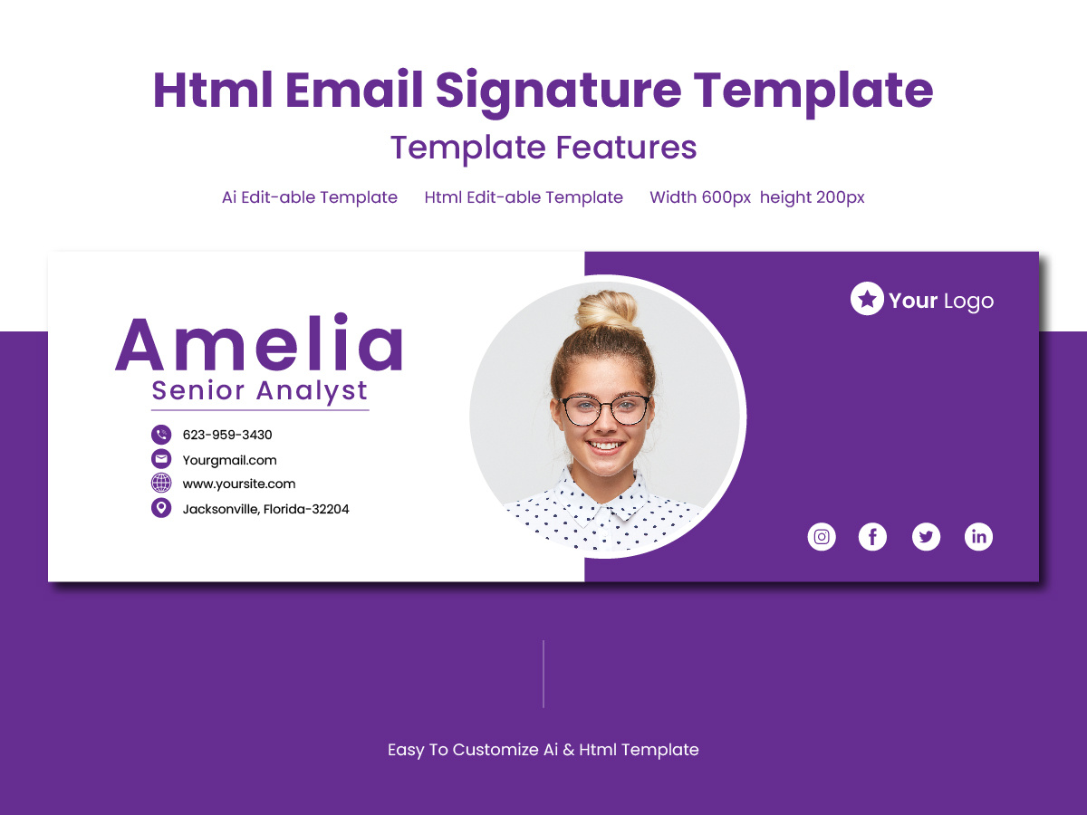 Clickable Html Email Signature Template - Email Signature by Graphic ...