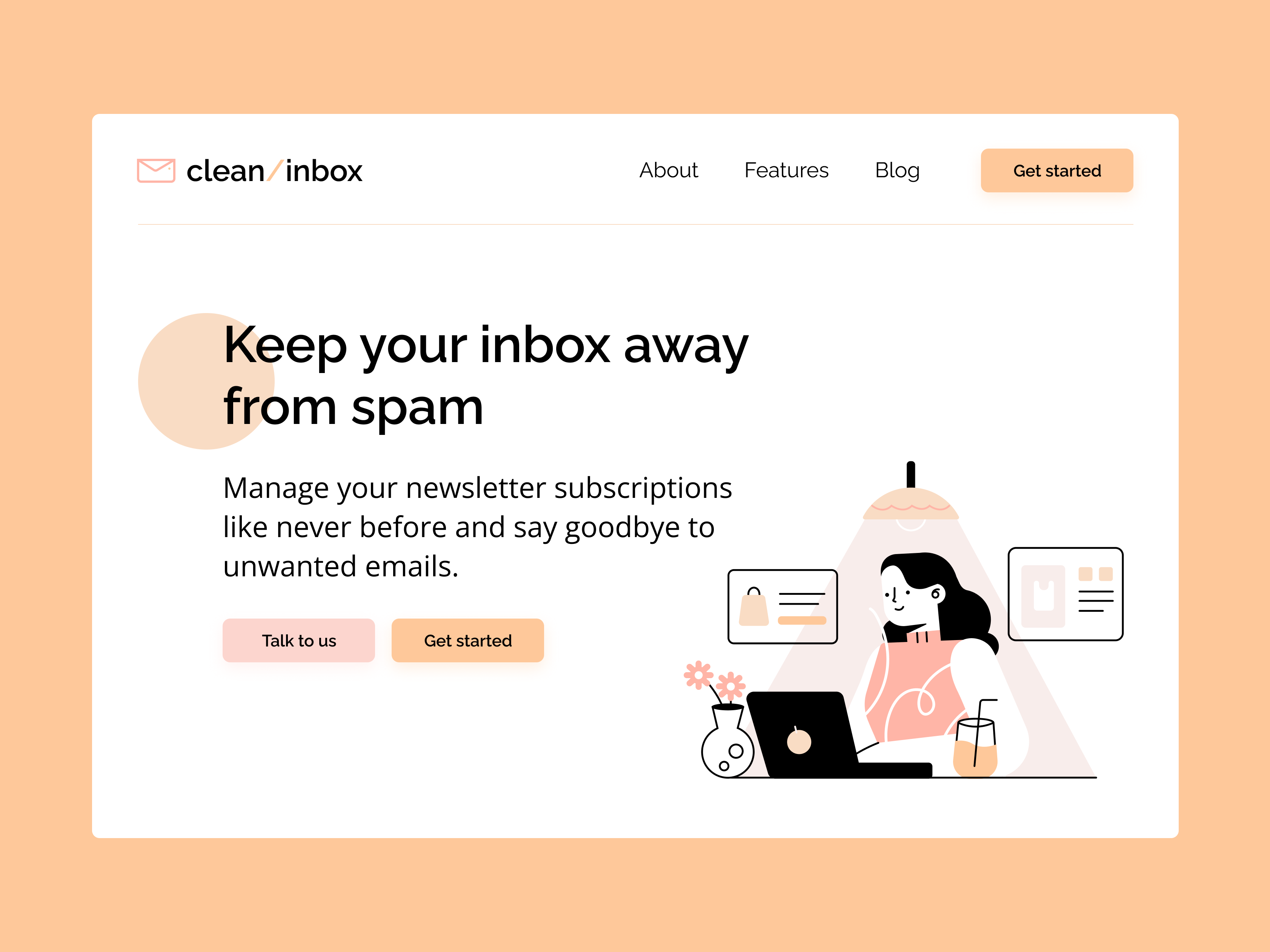 Clean Inbox - example website design for SaaS by Priscila K. on Dribbble