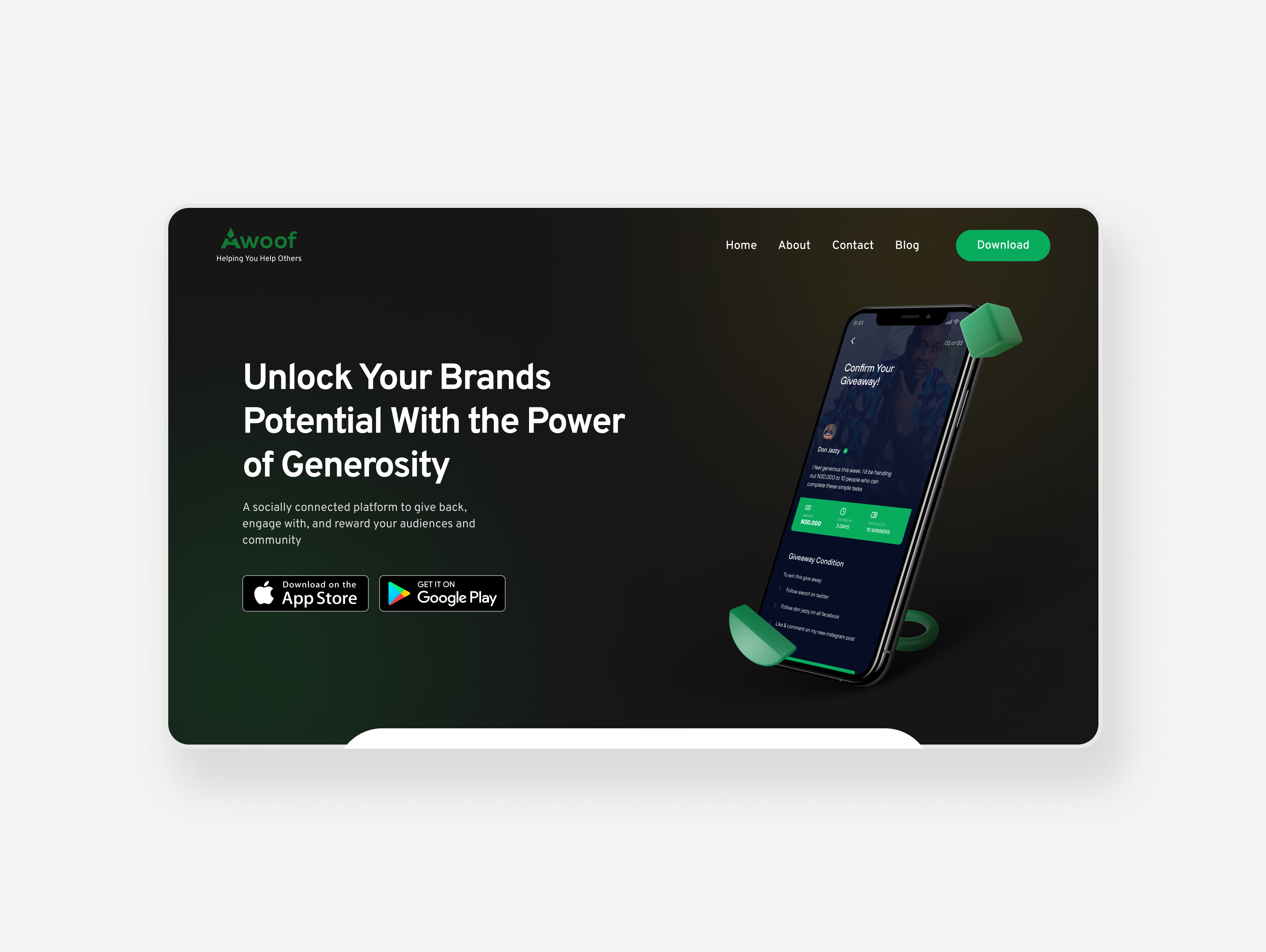 Awoof App's Hero Section | dark mode by Nnaoma Israel on Dribbble