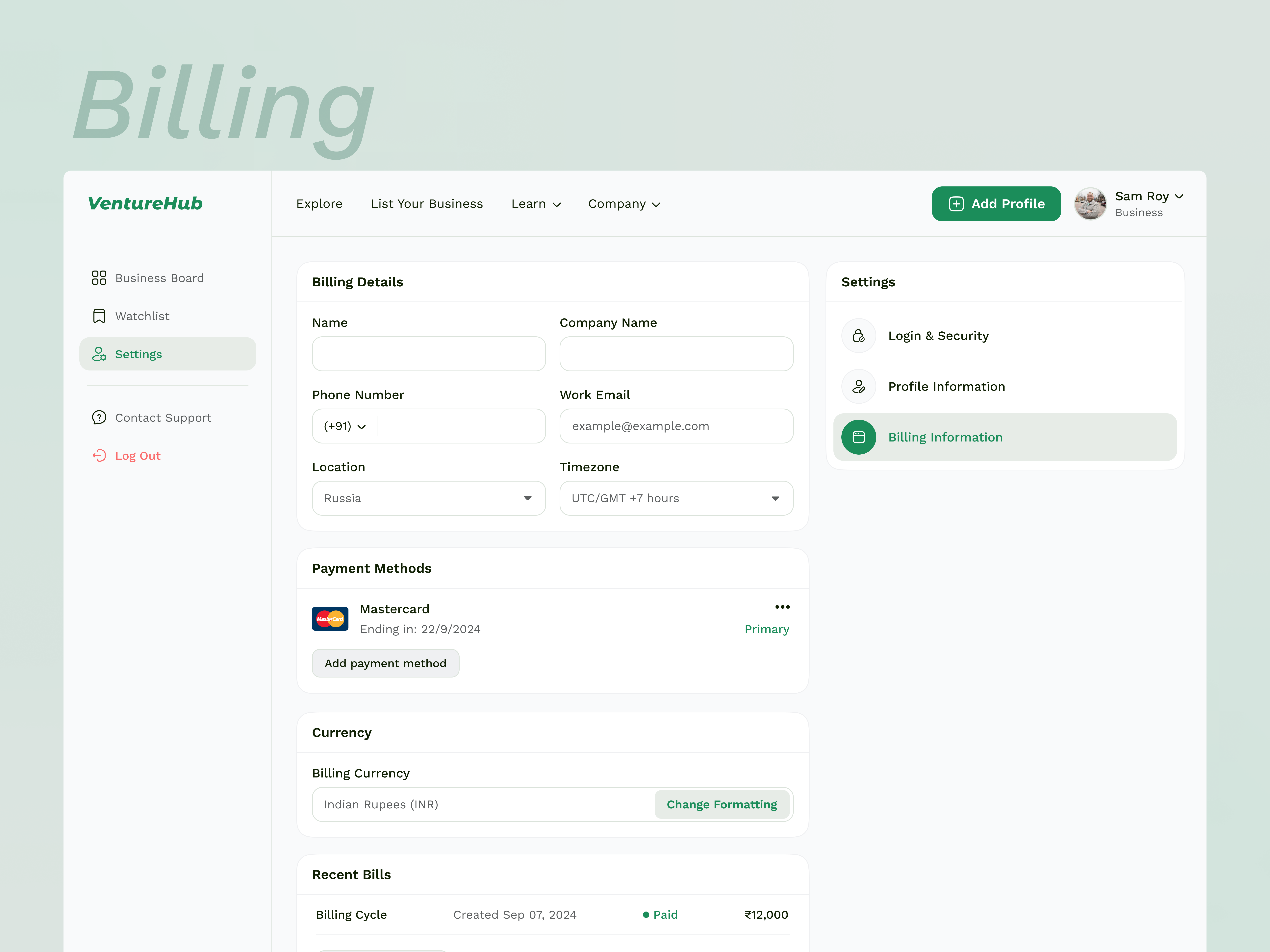 VentureHub – Account & Settings by Sajidur Rahman Shimul for TechSfera ...