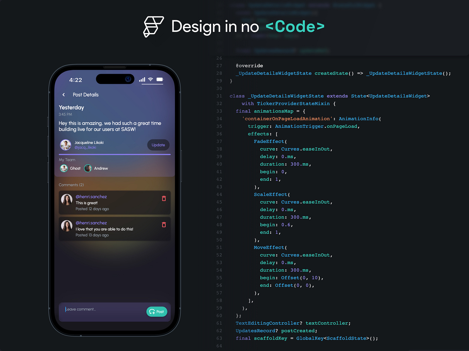 Implement designs in code by Andrew Daniels on Dribbble