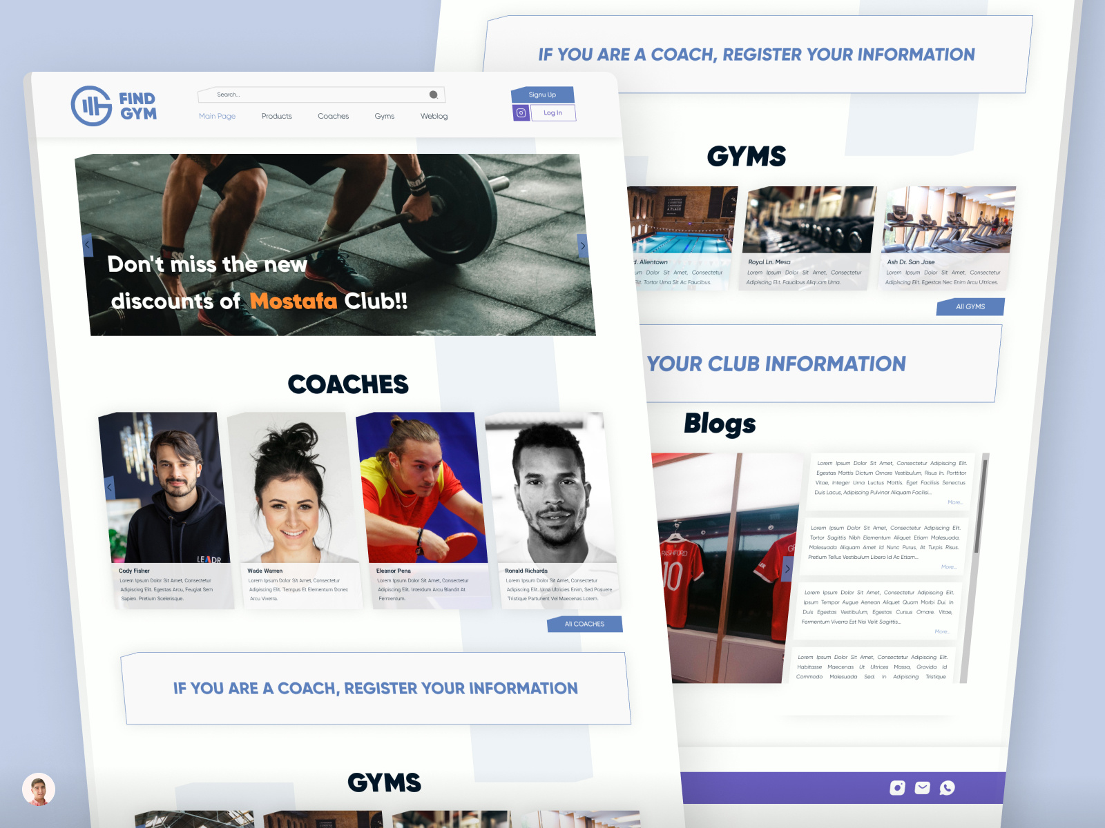 "GymFind" main page website UI by Mosi on Dribbble
