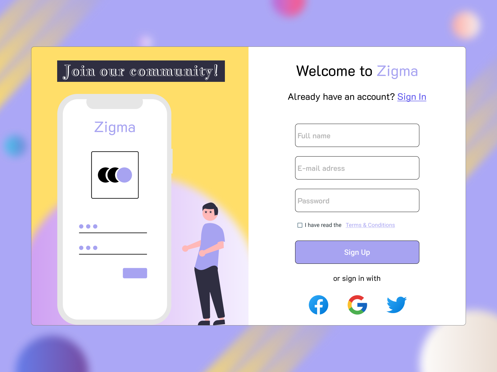 Daily UI #1 - Sign Up Page for Zigma by Cem on Dribbble