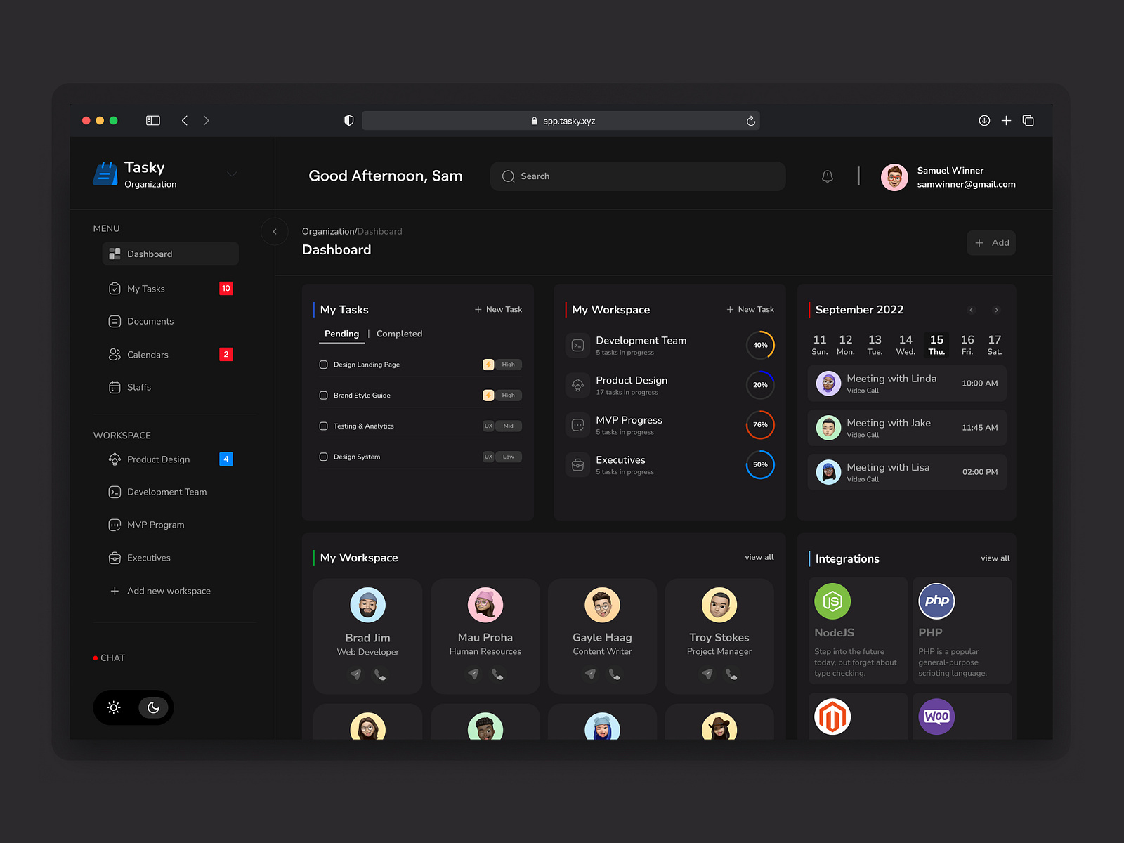 Tasky Dashboard - Dark Mode by Samuel Winner on Dribbble