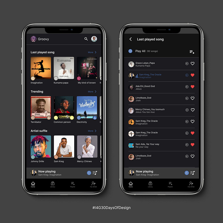 Music app interface by Abigail Terwase on Dribbble