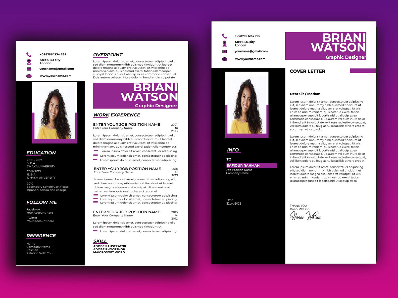 Resume with Cover Letter. by farhana on Dribbble