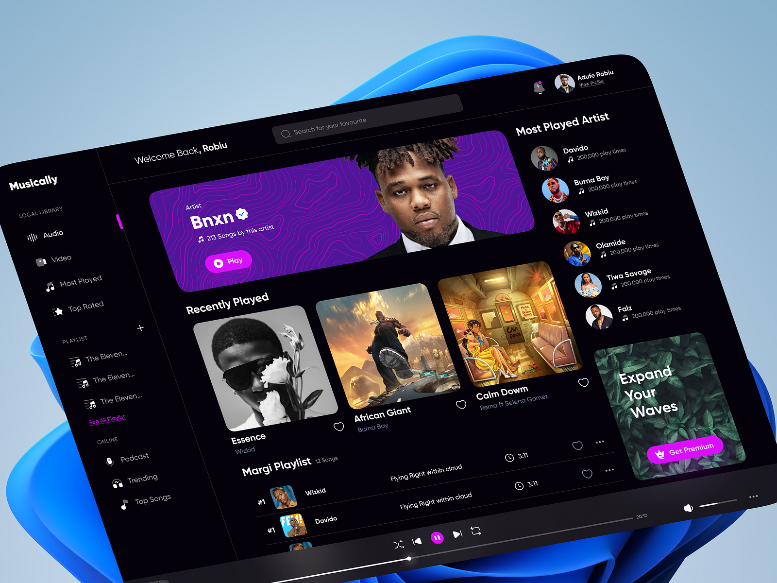 Music Dashboard by Robiu Adufe on Dribbble