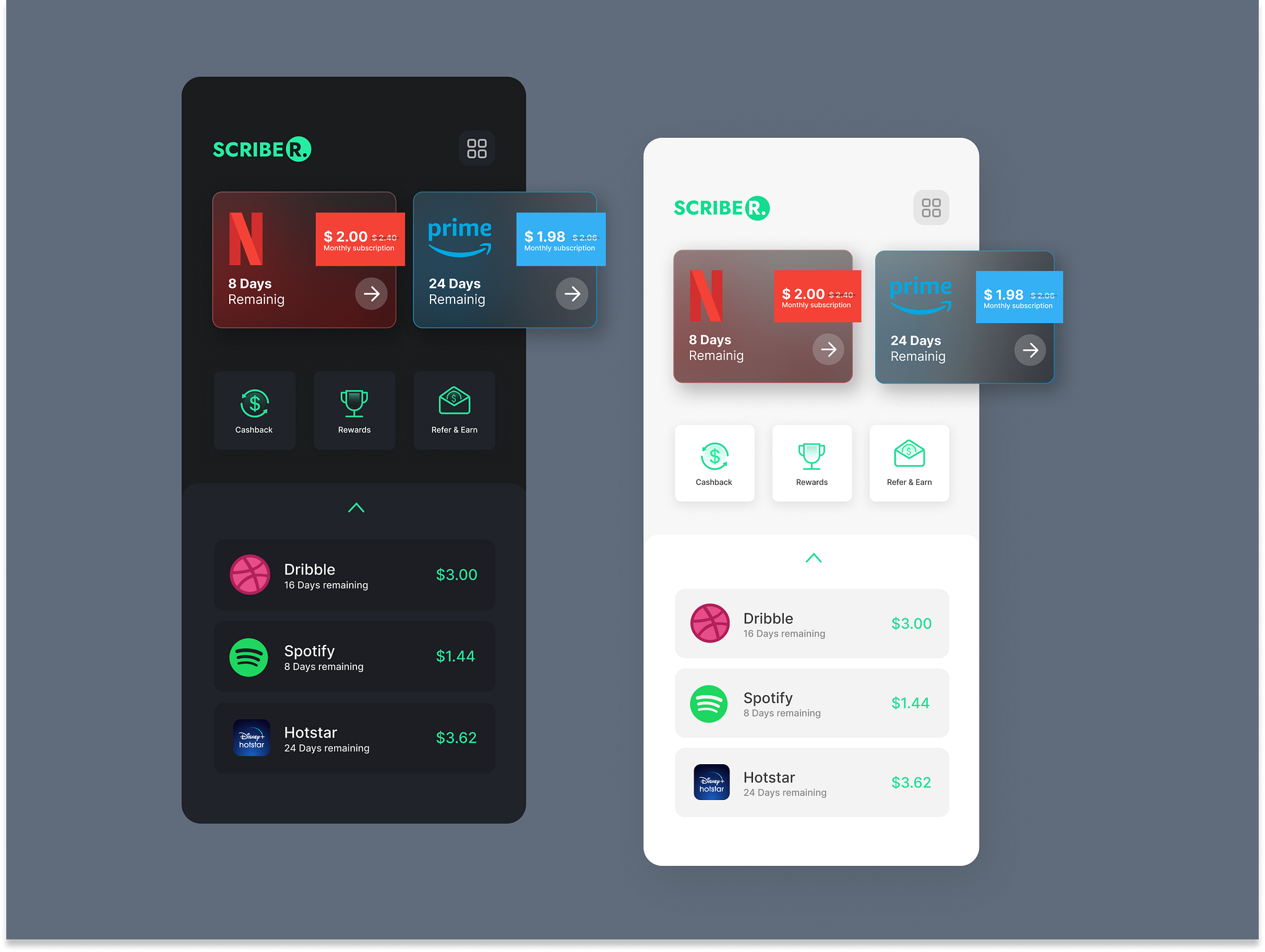 ScribeR - subscription app ui by MohdShan on Dribbble