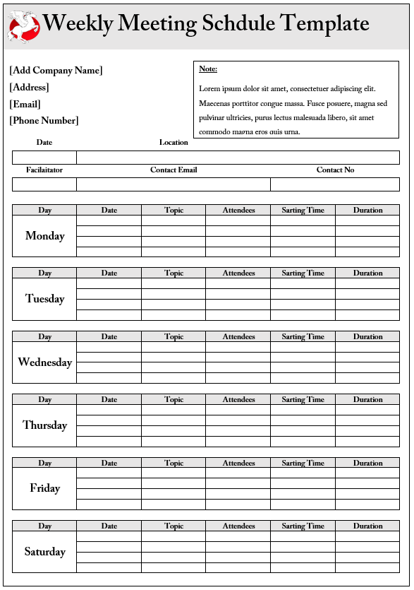 Weekly Meeting Schedule Template Word by PrintableTemplates on Dribbble