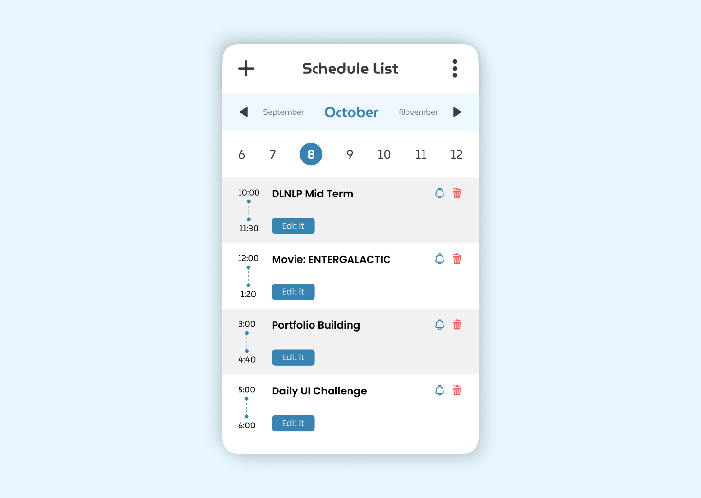 Schedule (Daily UI - 071) by Jitendra Garg on Dribbble