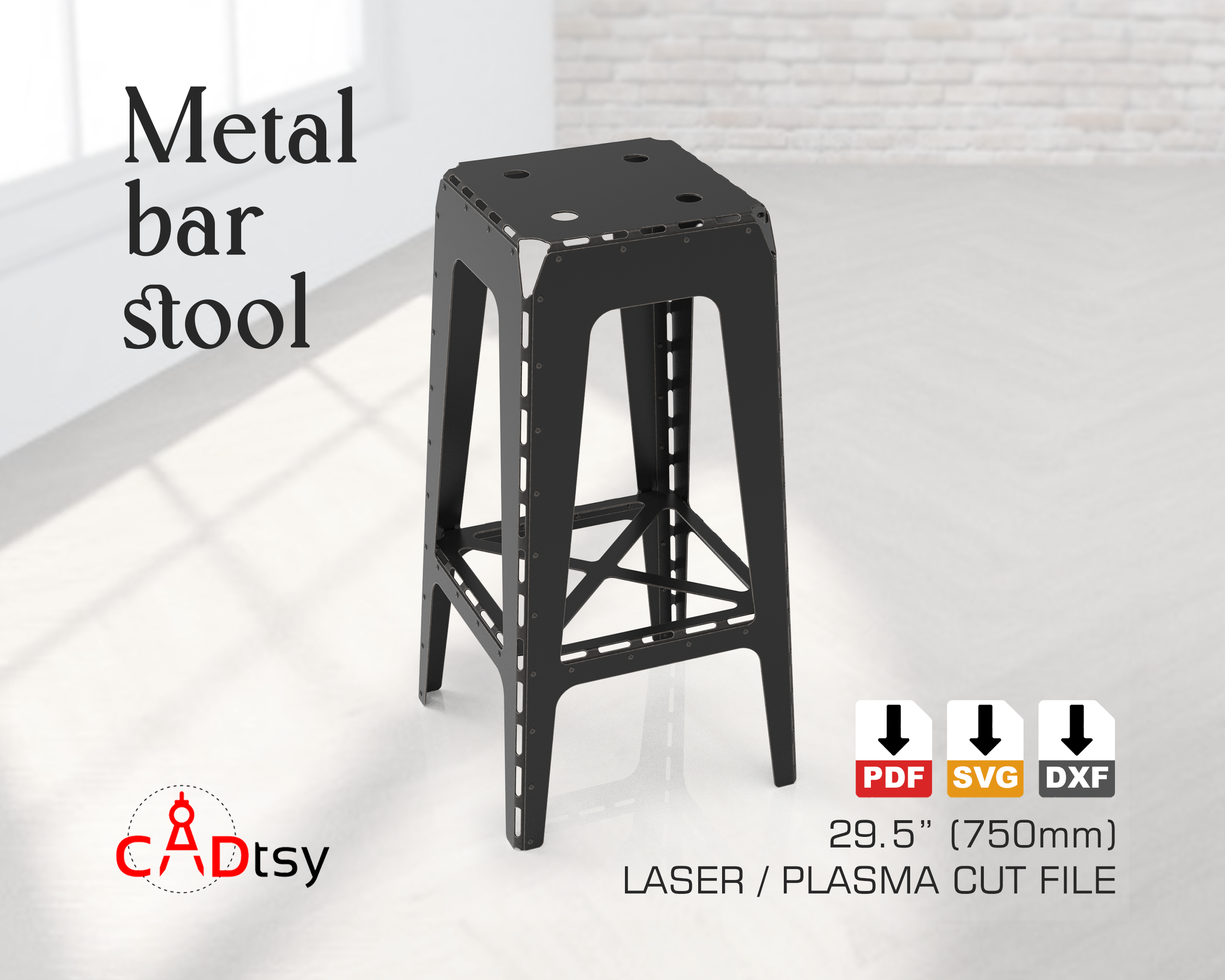 Industrial Style Bend Sheet Metal Riveted Bar Stool File by CADtsy on ...