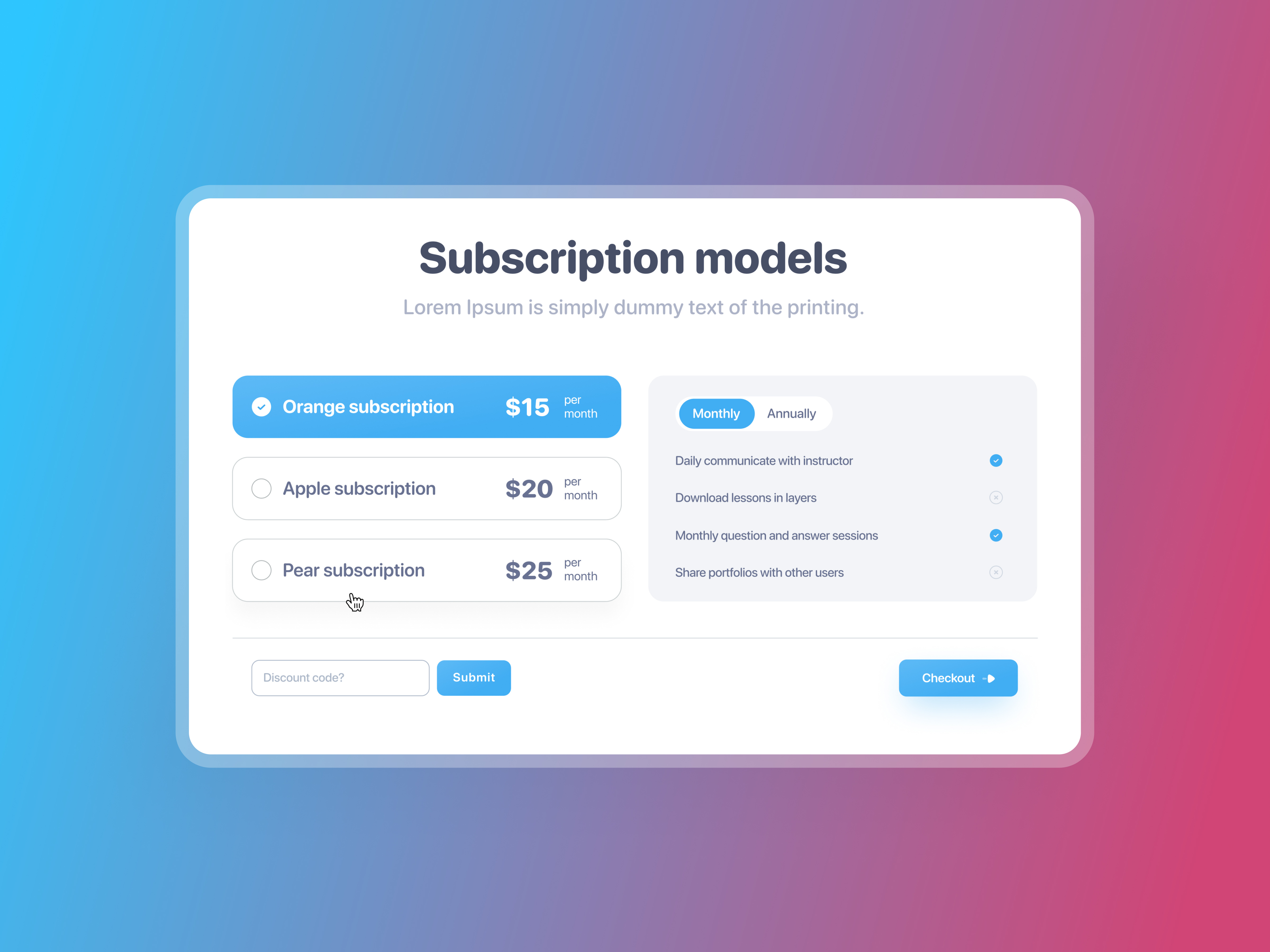 Subscription plans section by Amin khakshoori on Dribbble