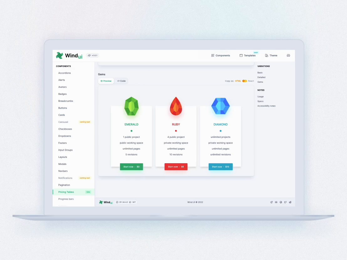 Wind-UI, the pricing tables by Christos on Dribbble