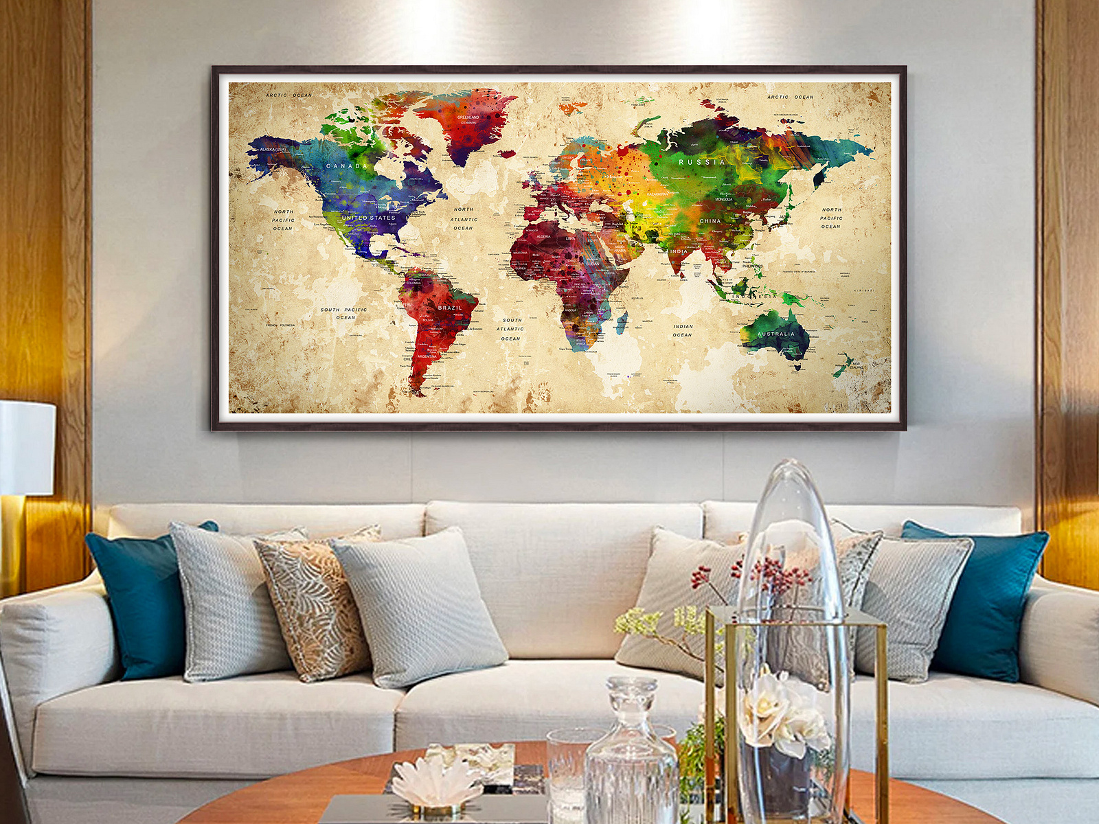 Beautiful World Map Poster Watercolor World Map Wall Art Print By