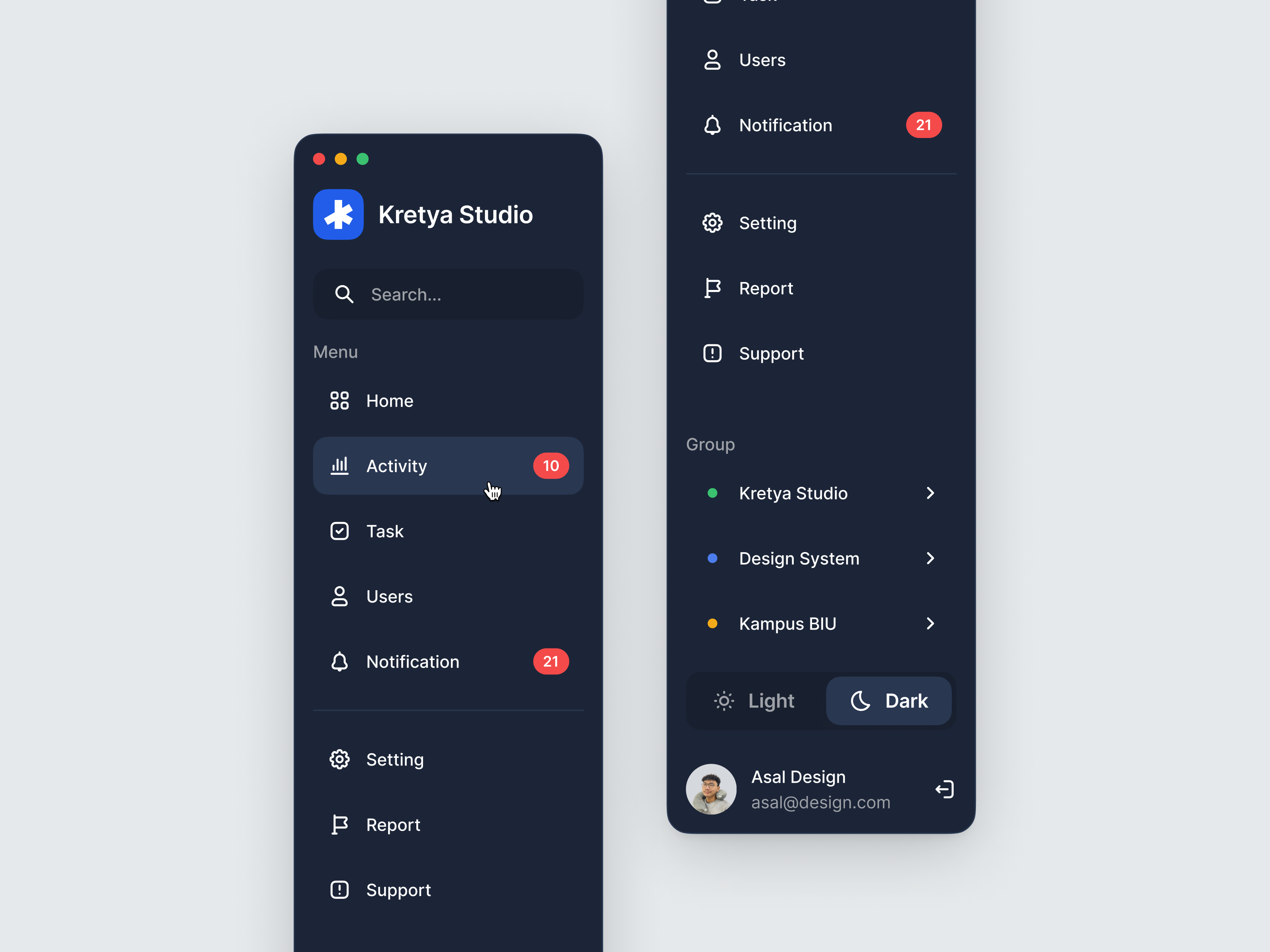 Sidebar Navigation #1 by Asal Design for Kretya Studio on Dribbble