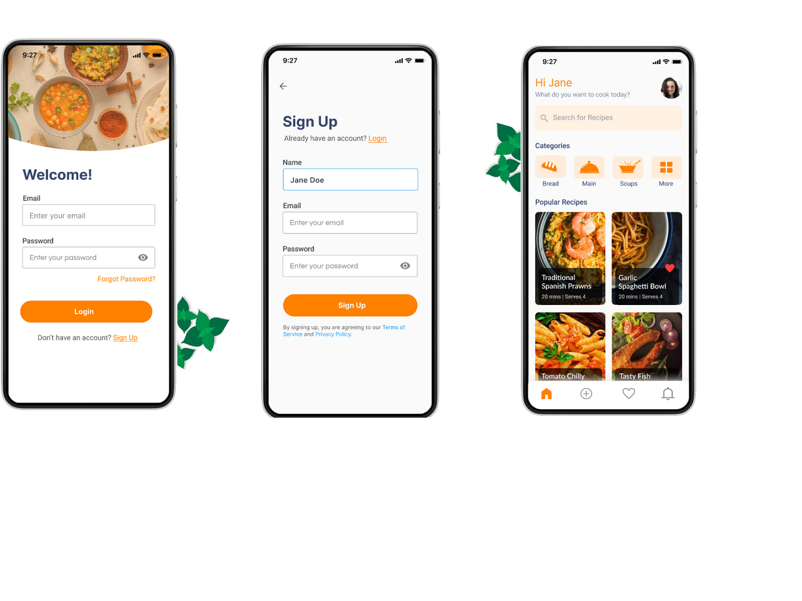RecipeBox App - Login, Sign Up & Home Screens by Archana on Dribbble