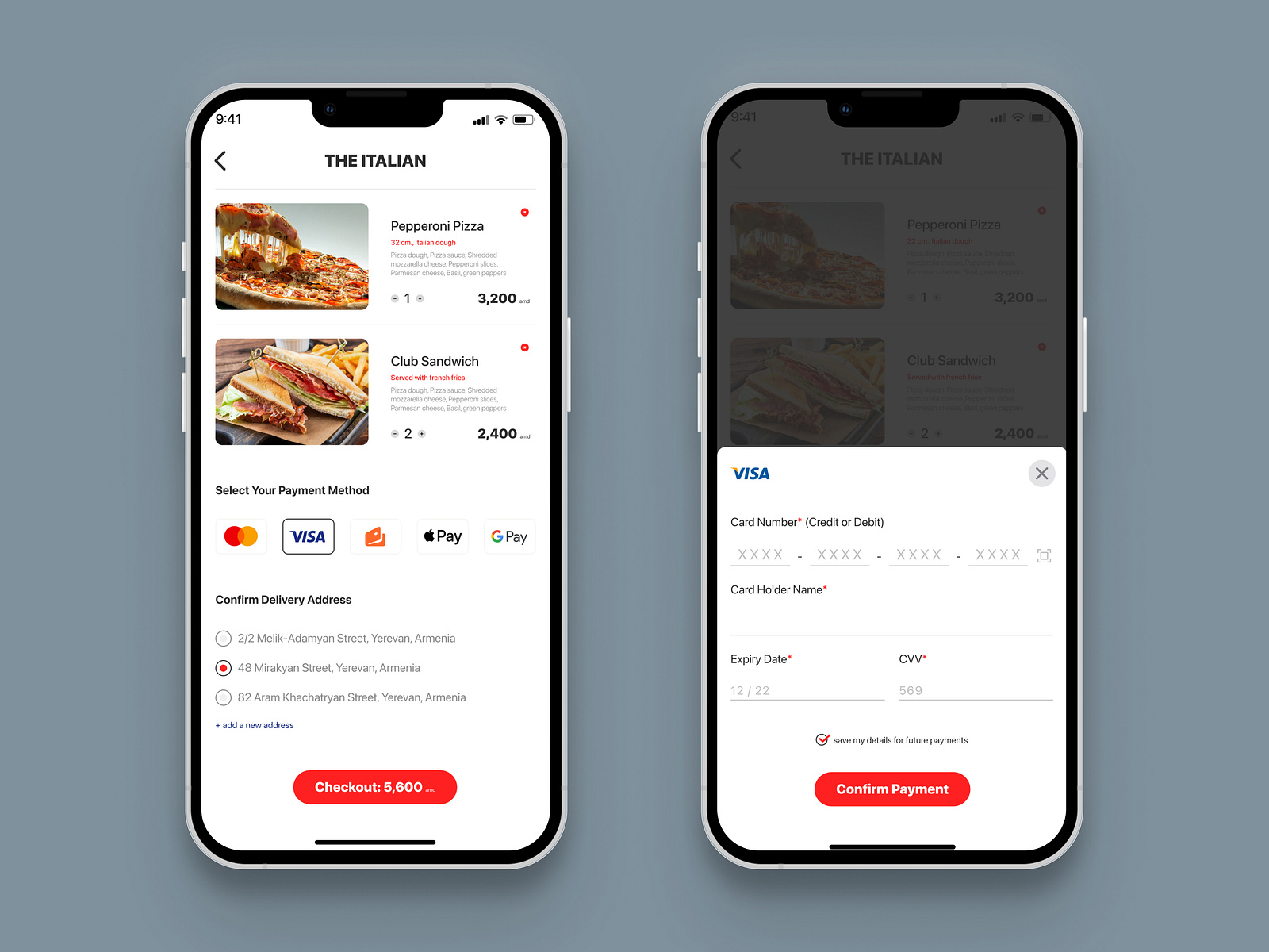 The Italian - Credit Card Payment screen by joseph dolmadjian on Dribbble