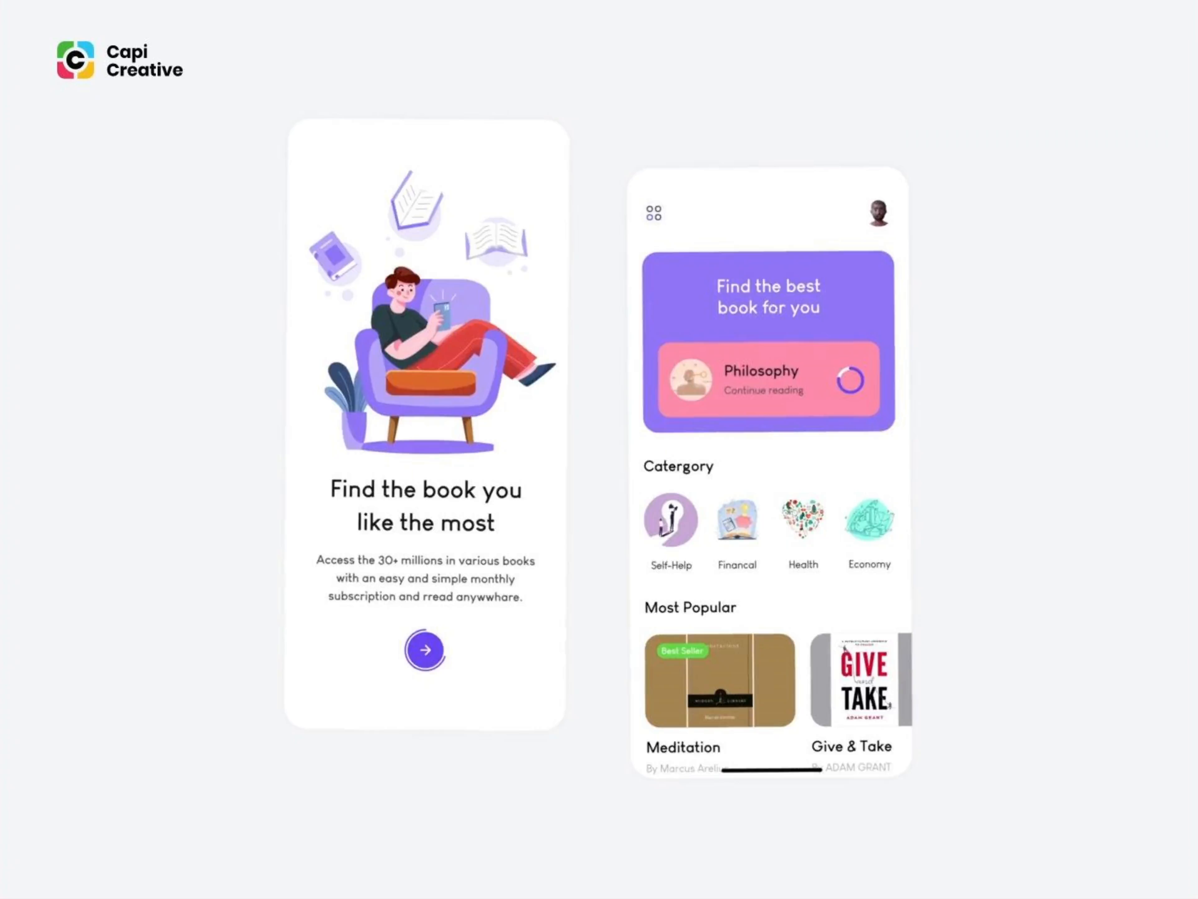 Ebook - Mobile App UI Concept by Capi Product on Dribbble