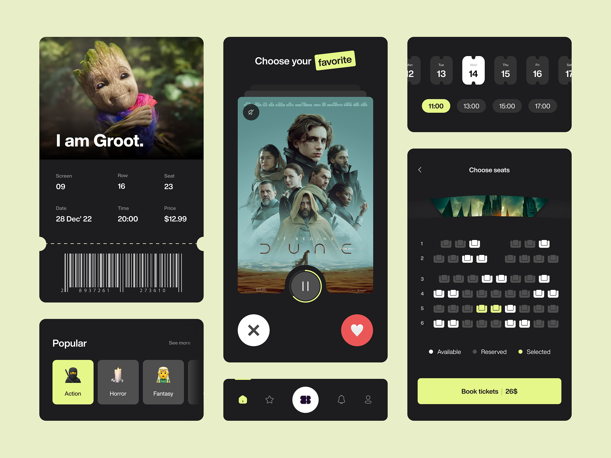 UI kit for cinema mobile application by Outcrowd on Dribbble