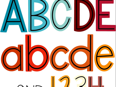 Block Doodle Letters Retro Colors Center Line Alphabet PNG by Patrick ...