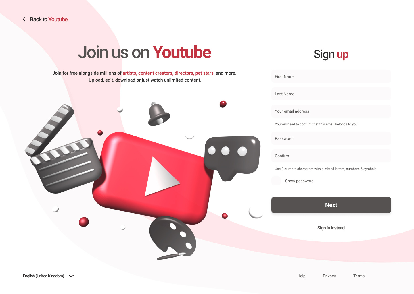 Sign up form with 3d models by Carla Tr on Dribbble