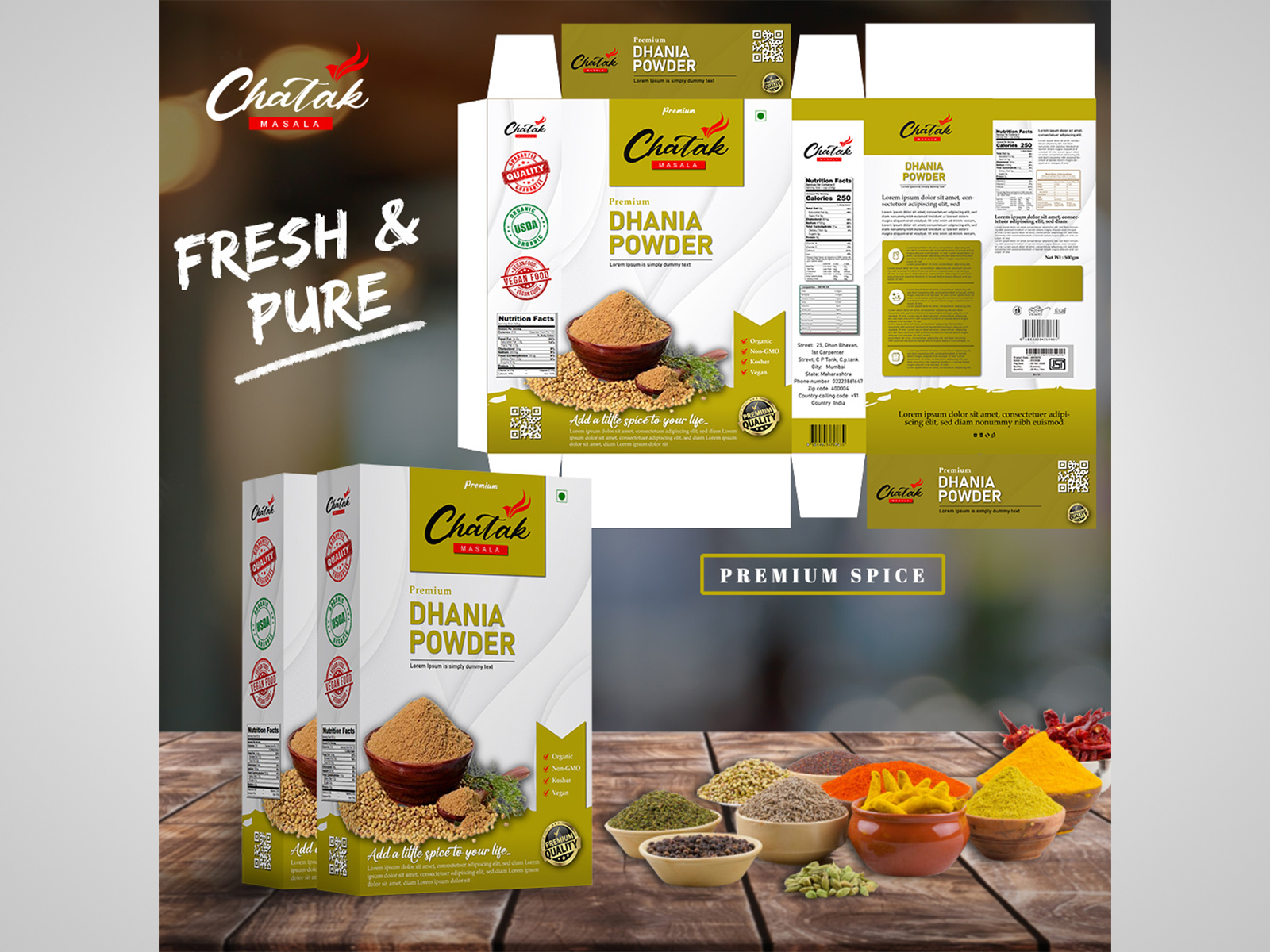Dhania Powder (Masala) Box Label Design With Mockup , Poster by ...