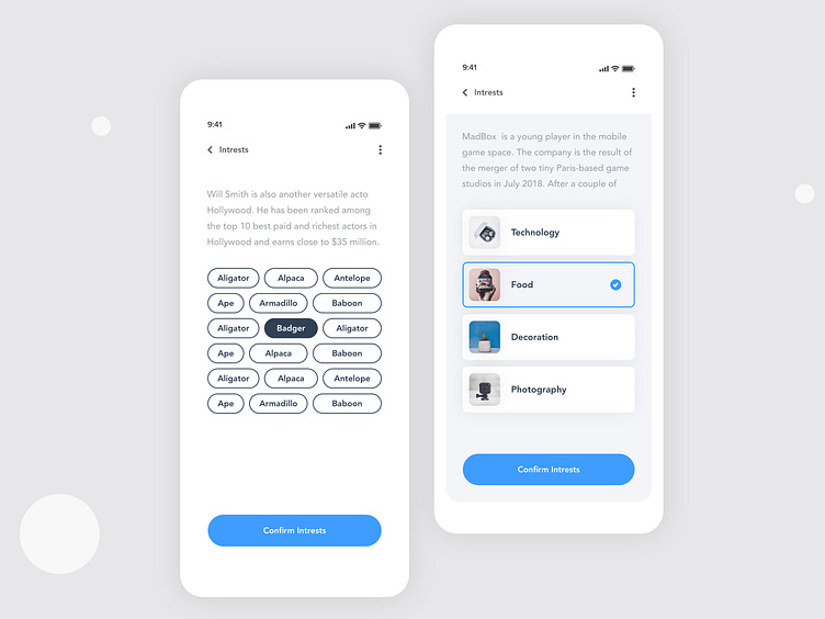 Option List Designs | Grizzly Mobile App Ui KIt by George Samuel on ...