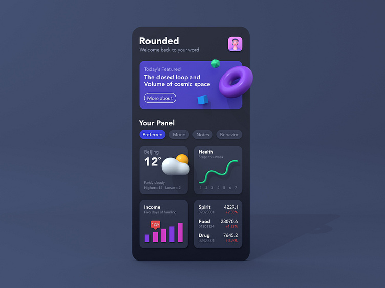 3D interface by Rounded Rectangle on Dribbble