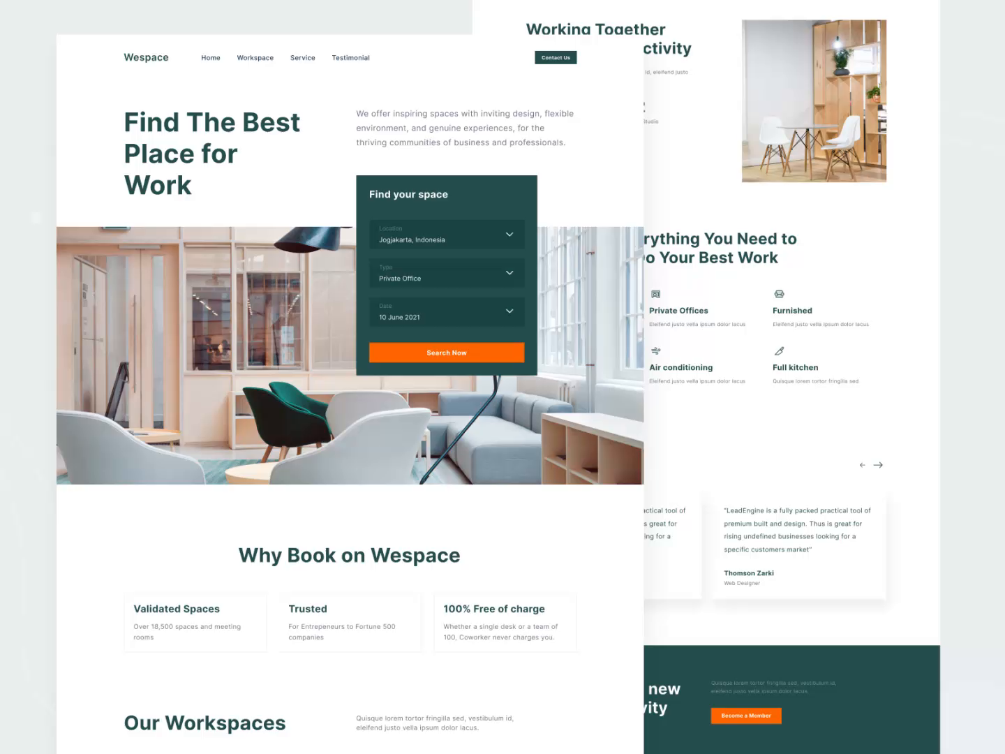 Wespace - Coworking Landing Page by Soni for TwFoo Studio on Dribbble