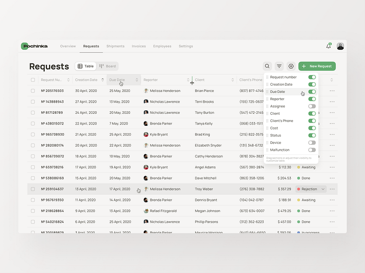 Interactions on Requests Page • Table & Board by Anton Proshkuratov on ...