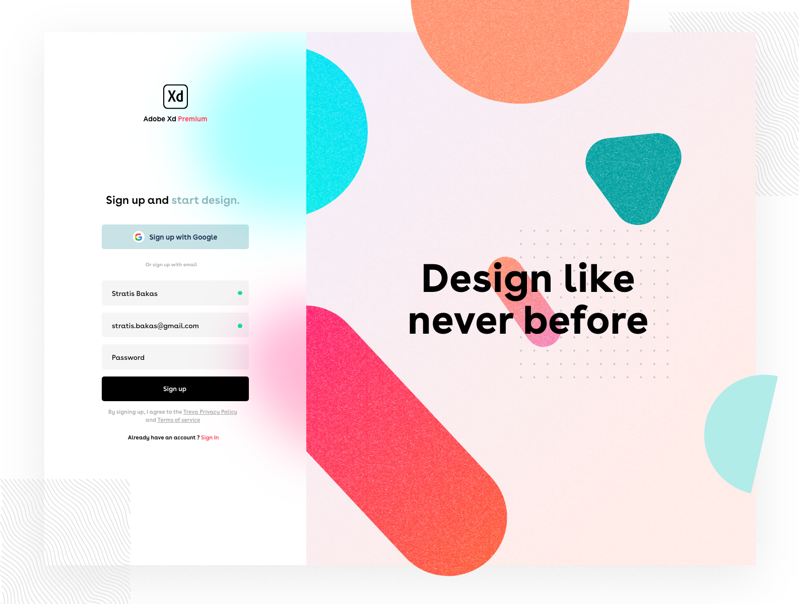 Adobe Xd sign up form by Stratis bakas on Dribbble